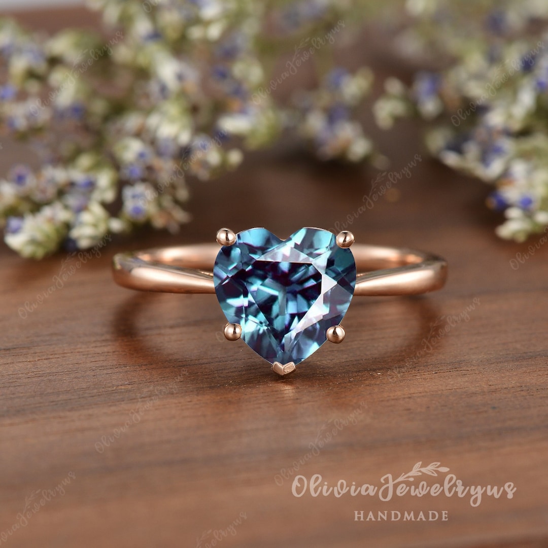 Alexandrite Engagement Ring Heart Cut Alexandrite Ring Rose Gold ...