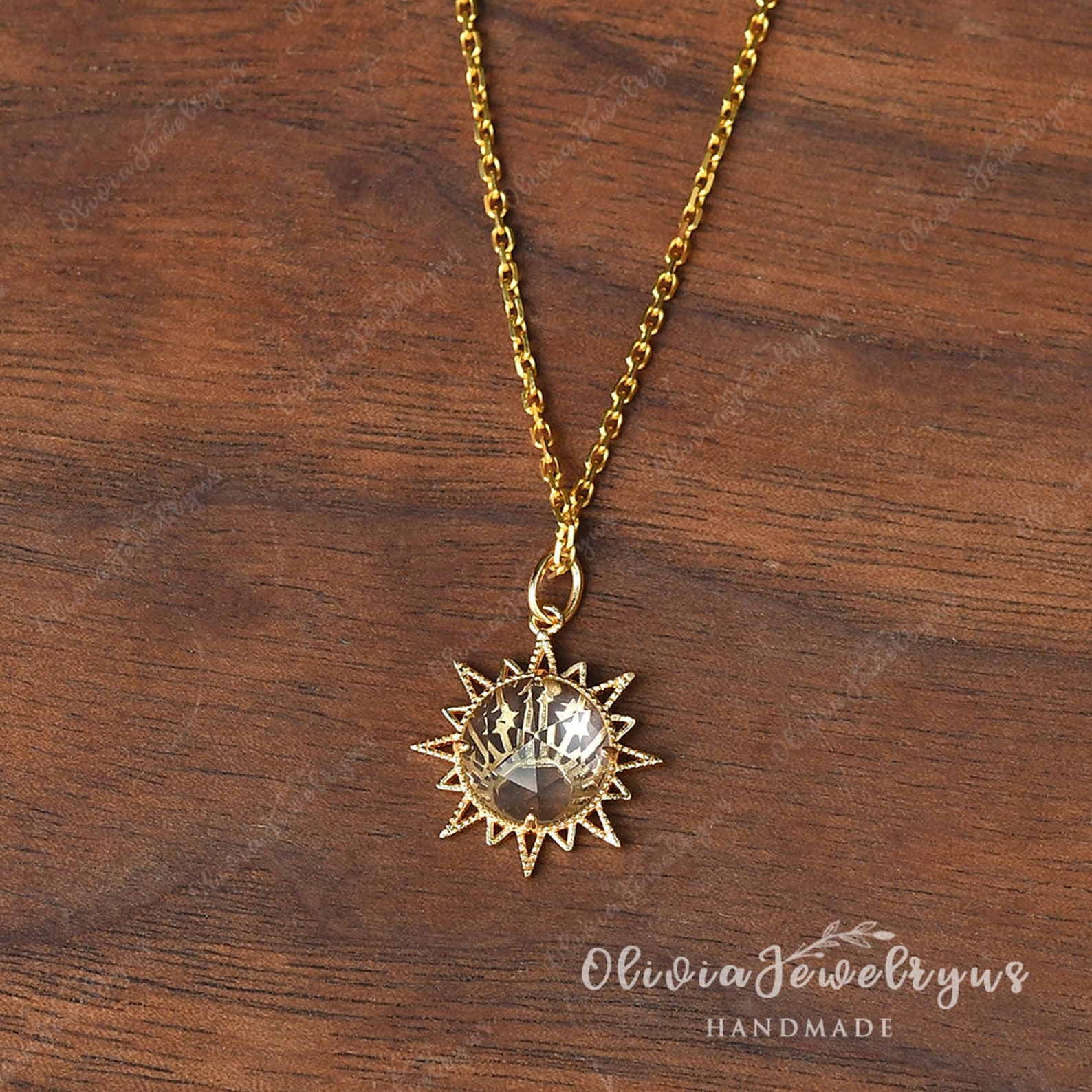 8mm Clear Quartz Sun Necklace Clear Round Quartz Gold Pendant - Etsy