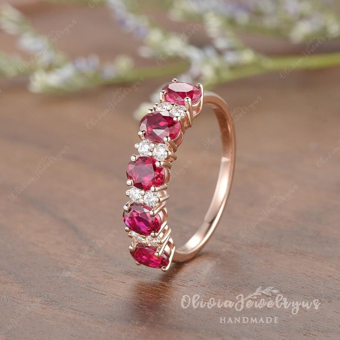 Vintage Ruby Wedding Band Oval Cut July Birthstone Vitality Manifesting ...