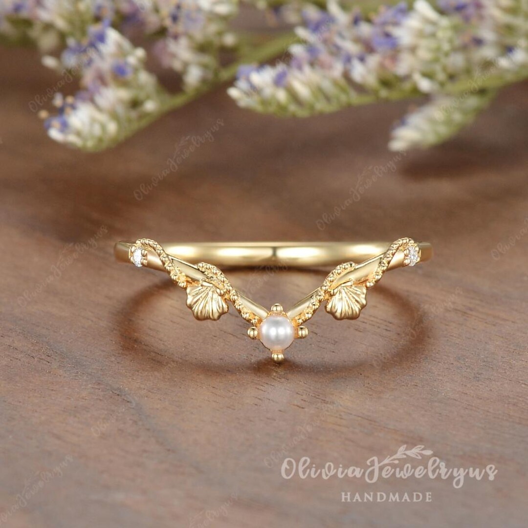 Unique Seashell Wedding Band Freshwater Pearl Ring 2025 Resort ...