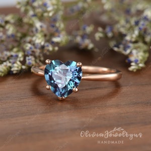 Alexandrite Engagement Ring Heart Cut Alexandrite Ring Rose Gold ...