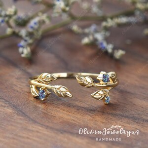Alexandrite Leaf Ring Leaf Open Ring Yellow Gold Leaves Wedding Band ...