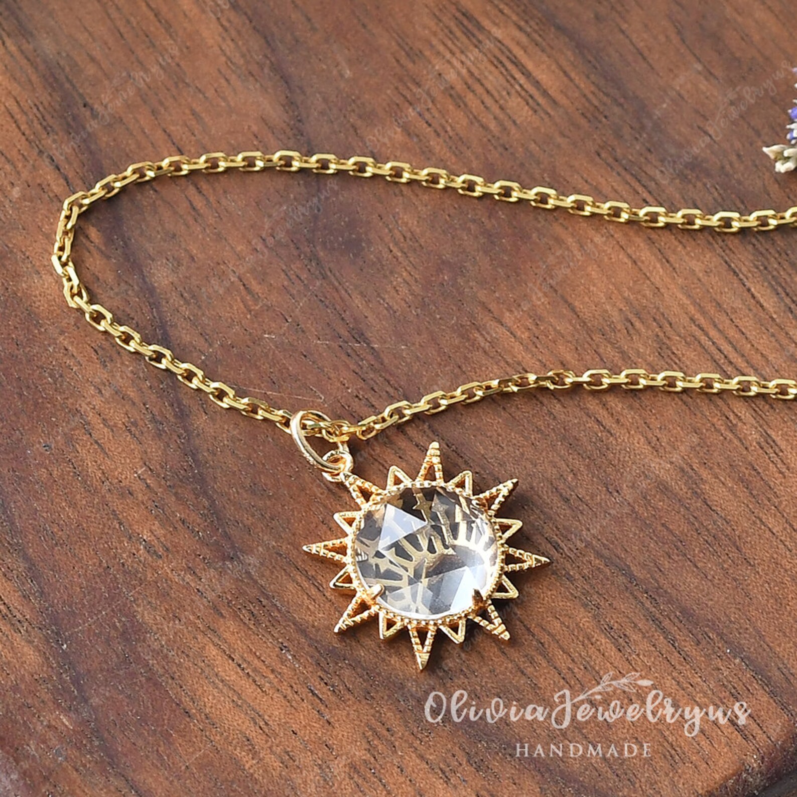 8mm Clear Quartz Sun Necklace Clear Round Quartz Gold Pendant - Etsy