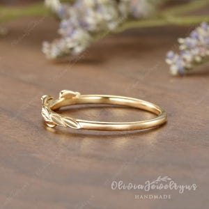 Simple Leaf Wedding Band Minimalist Yellow Gold Ring Nature Inspired ...