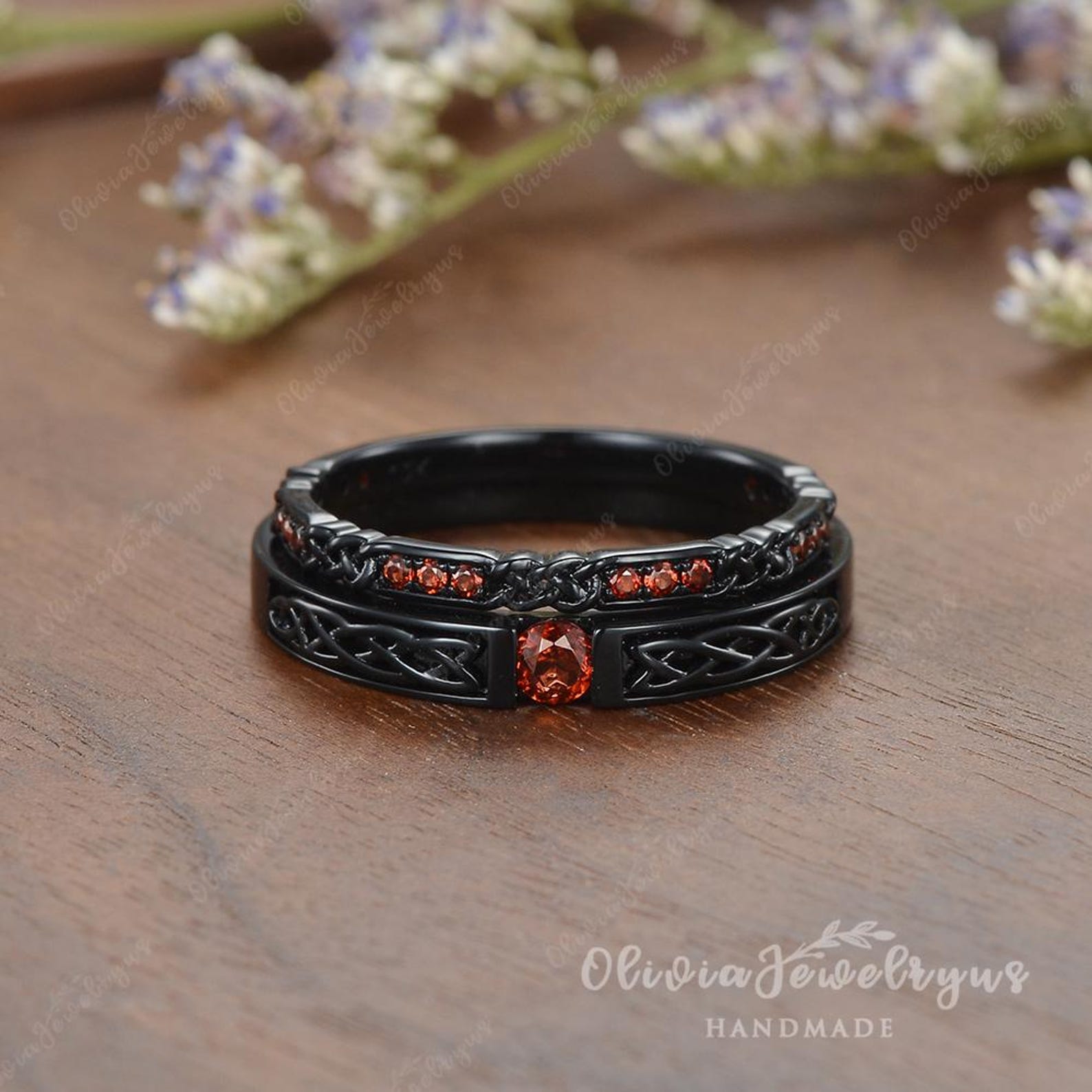 Black Gold Garnet Celtic Knot Promise Ring Set Inner Strength Mens ...