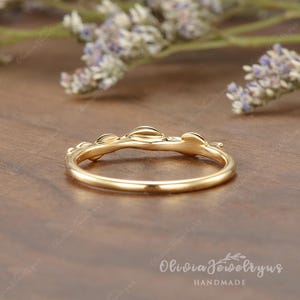 Simple Leaf Wedding Band Minimalist Yellow Gold Ring Nature Inspired ...