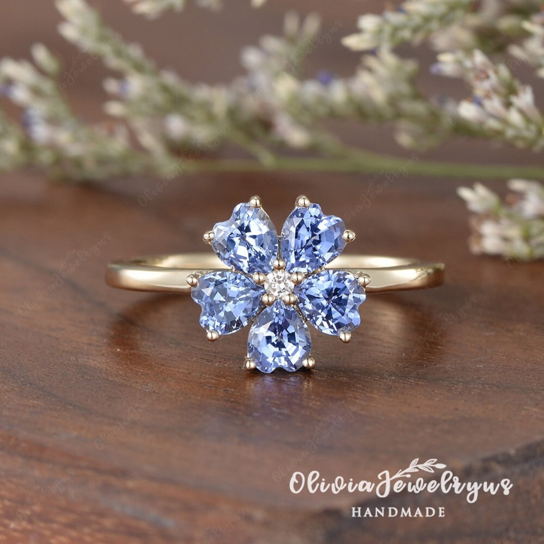 Cornflower Sapphire Engagement Ring Heart Shaped Lab Sapphire Ring Rose ...