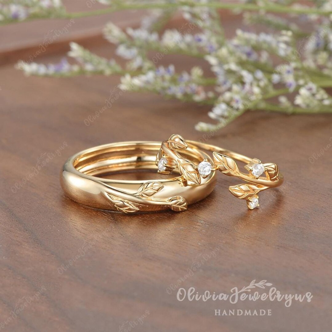 Vintage Leaf Promise Ring for Couple Men Engraved Wedding Band Women ...