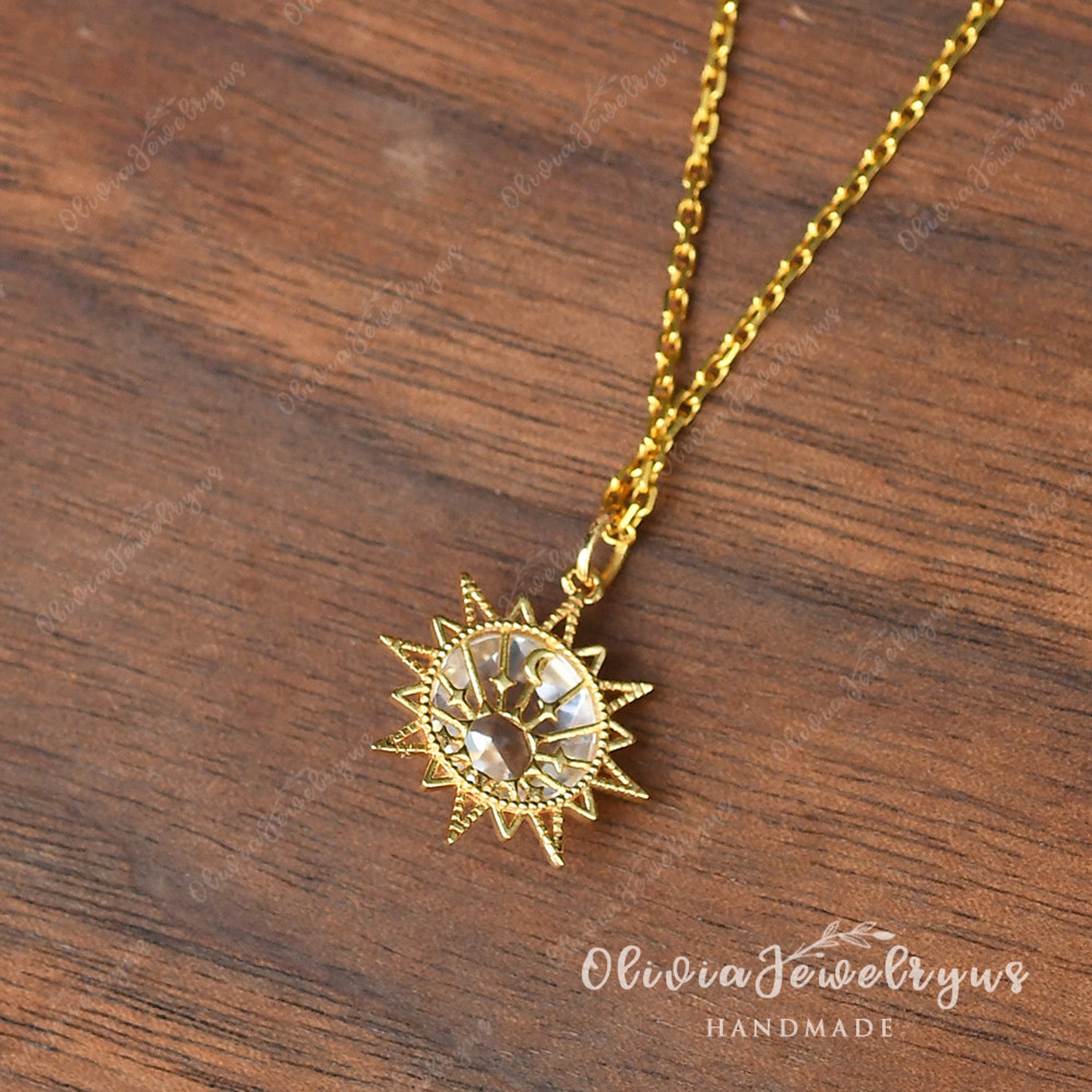 8mm Clear Quartz Sun Necklace Clear Round Quartz Gold Pendant - Etsy