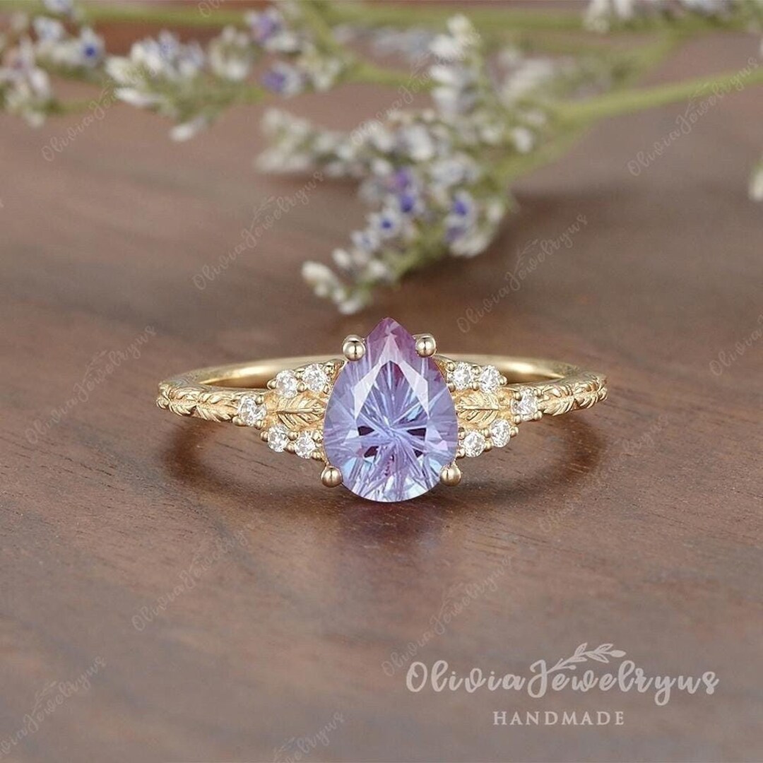 Unique Firework Cut Alexandrite Engagement Ring Fairy Ring Nature ...