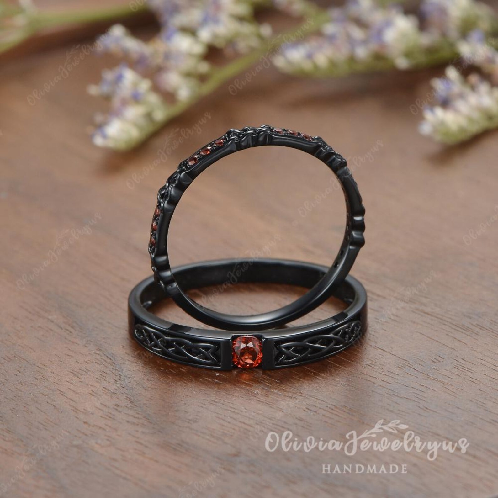 Black Gold Garnet Celtic Knot Promise Ring Set Inner Strength Mens ...