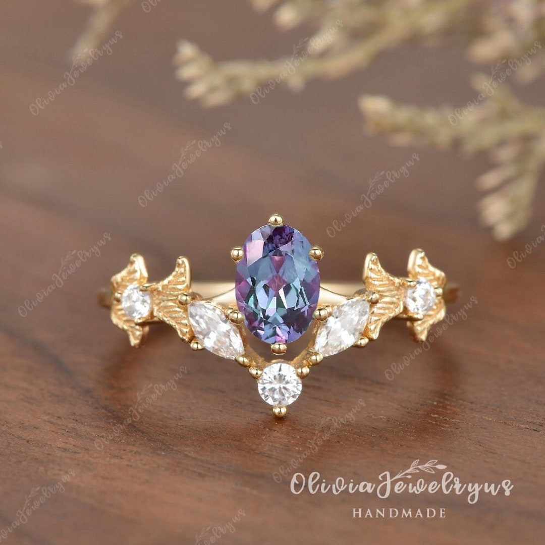 Leaf Cluster Alexandrite Engagement Ring Vintage Alexandrite Ring ...