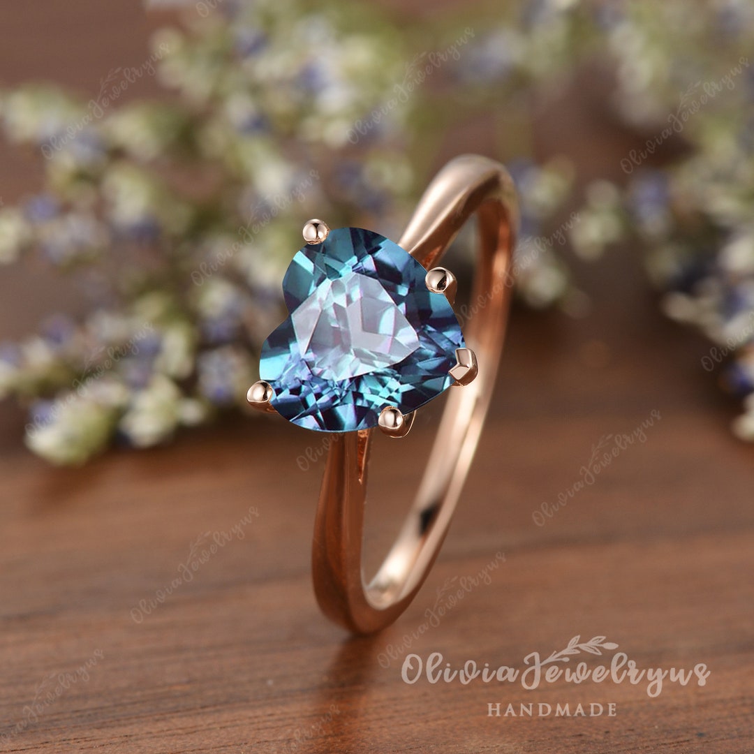 Alexandrite Engagement Ring Heart Cut Alexandrite Ring Rose - Etsy