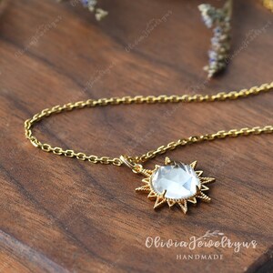 8mm Clear Quartz Sun Necklace Clear Round Quartz Gold Pendant Sunshine ...