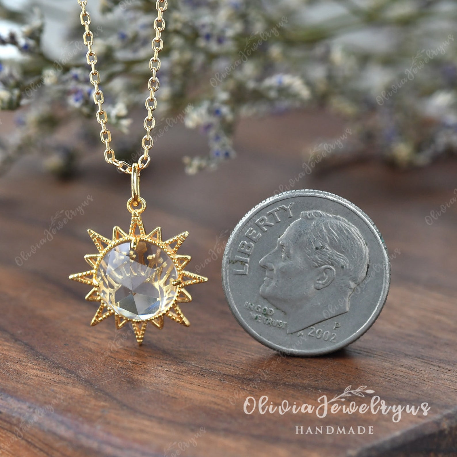 8mm Clear Quartz Sun Necklace Clear Round Quartz Gold Pendant - Etsy