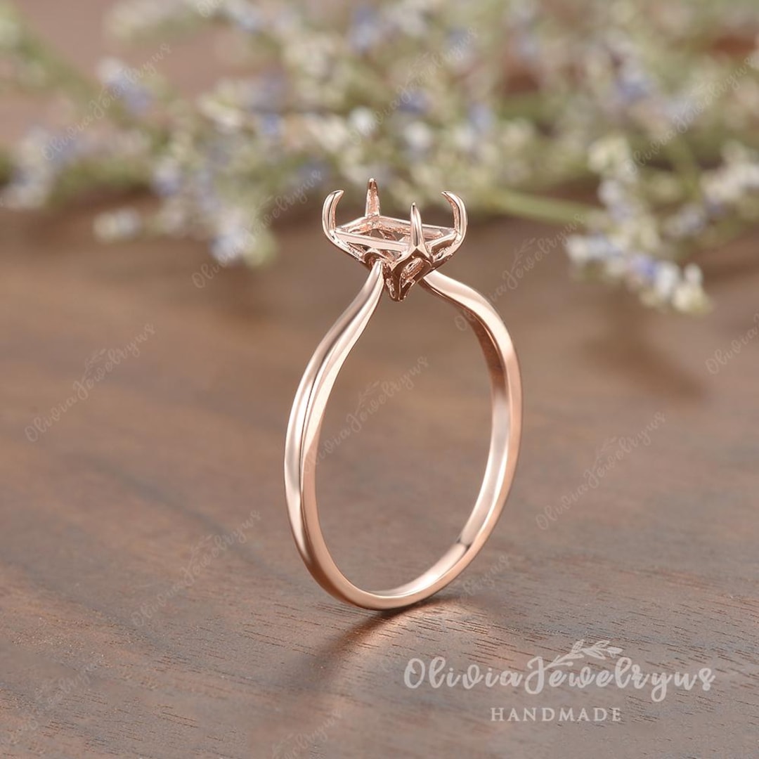 Custom Semi Mounting Unique Lotus Ring Rose Gold Delicate Promise Ring ...