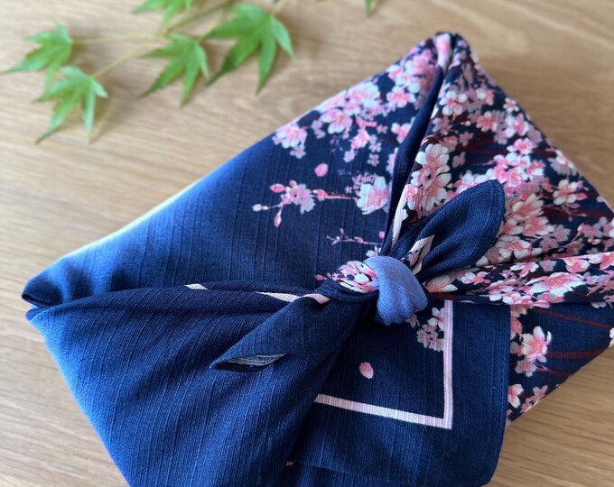 50 X 50cm, Cherry Blossom, Navy Furoshiki, Furoshiki Cloth, Gift ...