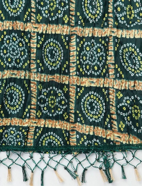 Green and Gold Bandhani Print Silk Blend Dupatta, Dupatta for Kurti ...