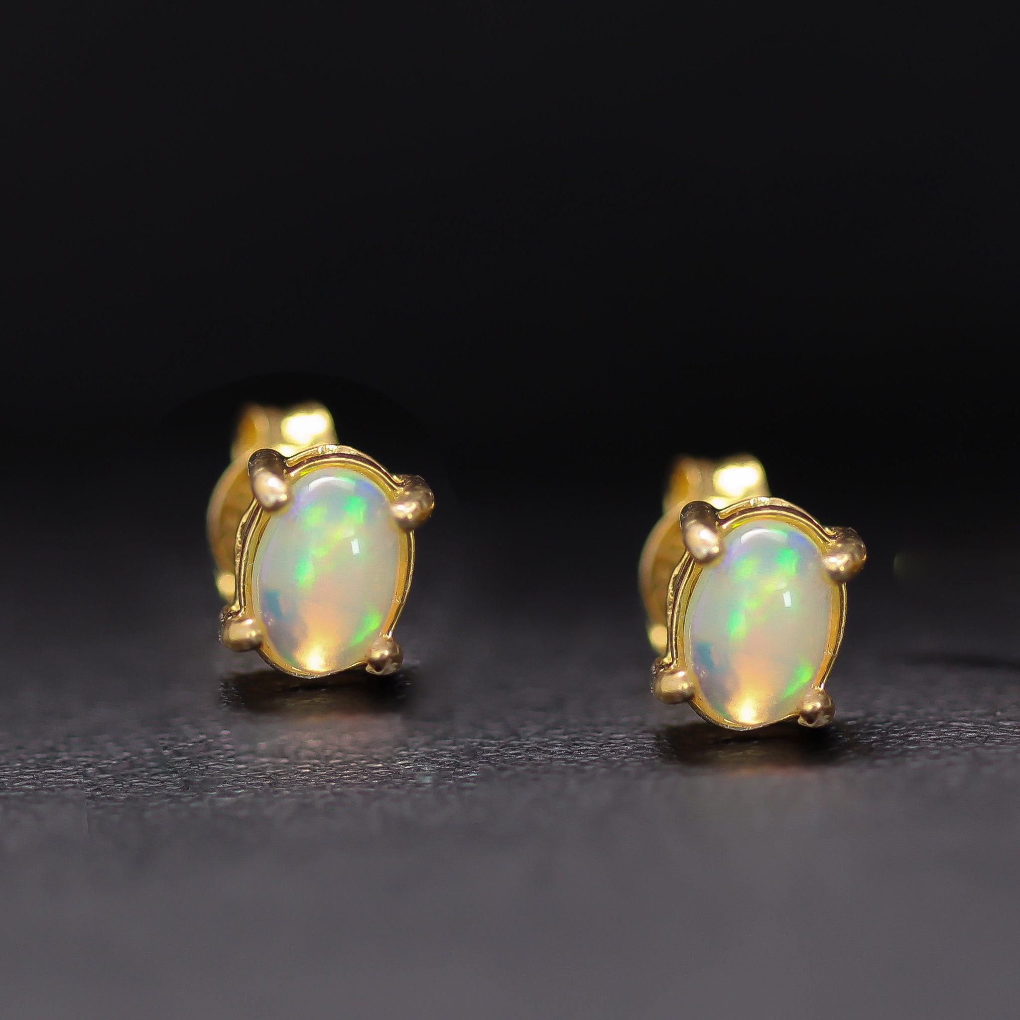 Opal Ohrstecker 14K Gold/MinimalistIsch Oval Opal Ohrringe 9K | Etsy