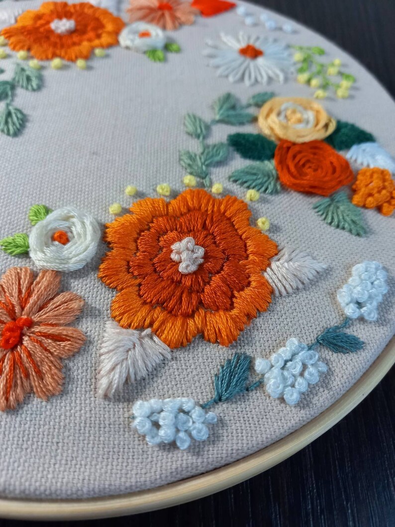 Orange Hand Embroidery Pattern, Easy Embroidery Digital, Floral ...