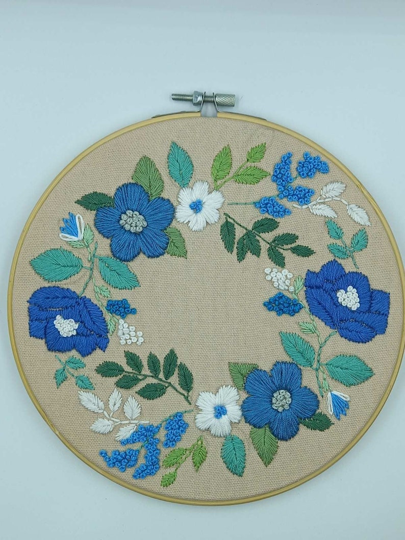 Blue Flowers Embroidery Pattern, Easy Embroidery Diy, Floral Embroidery ...