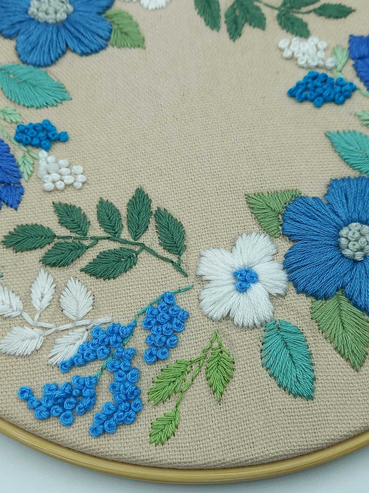 Blue Embroidery Kit, Custom Embroidery Pattern, Summer Wreath DIY, Home ...