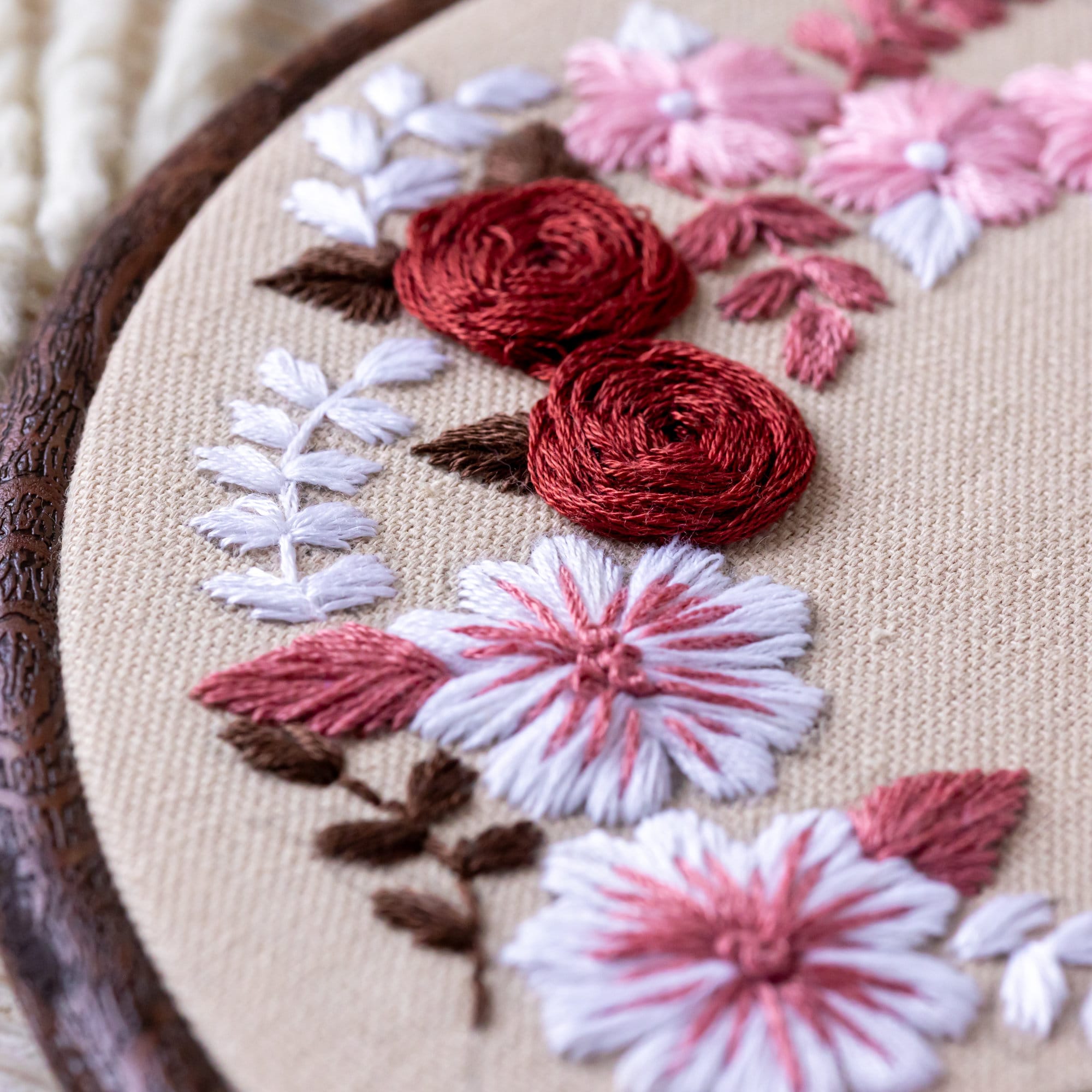 Red Wreath Embroidery Pattern, Pink Flowers Embroidery Pattern PDF ...