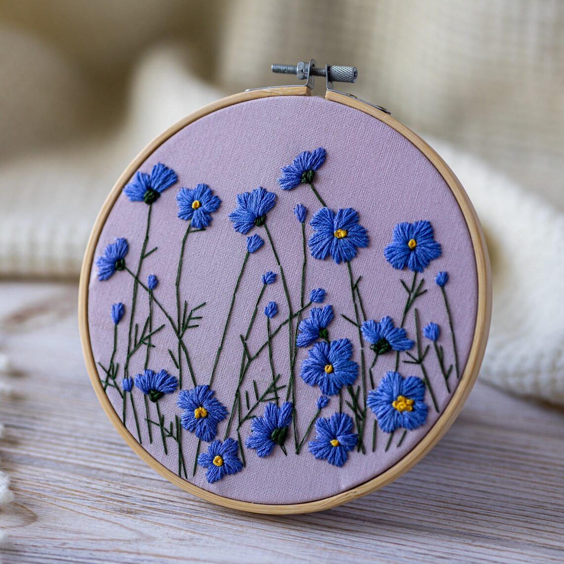 Blue Flax Embroidery Pattern, Wildflowers Pattern, Modern Floral Design ...