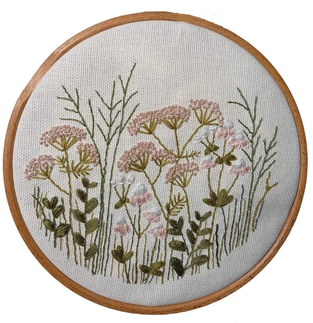 Meadow Plant Embroidery Pattern DIY, Garden Flowers Embroidery Pattern ...