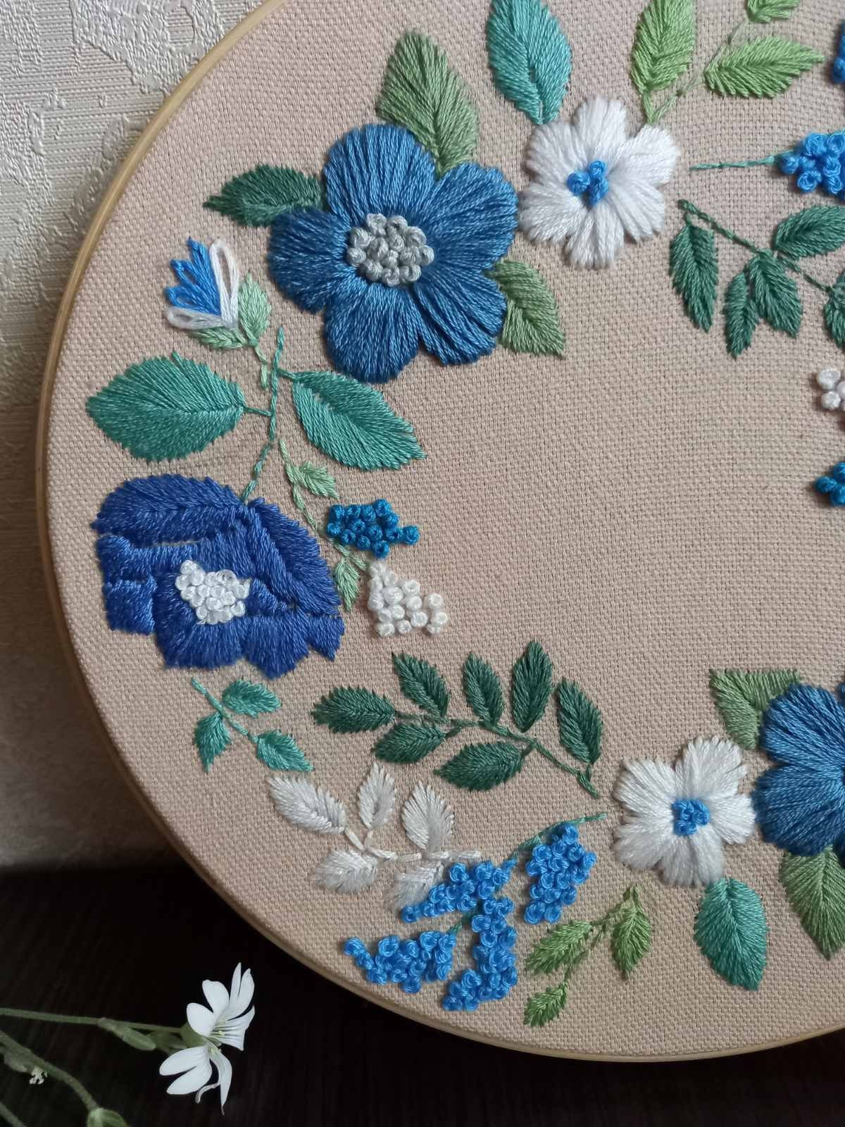 Blue Flowers Embroidery Pattern, Easy Embroidery Diy, Floral Embroidery ...