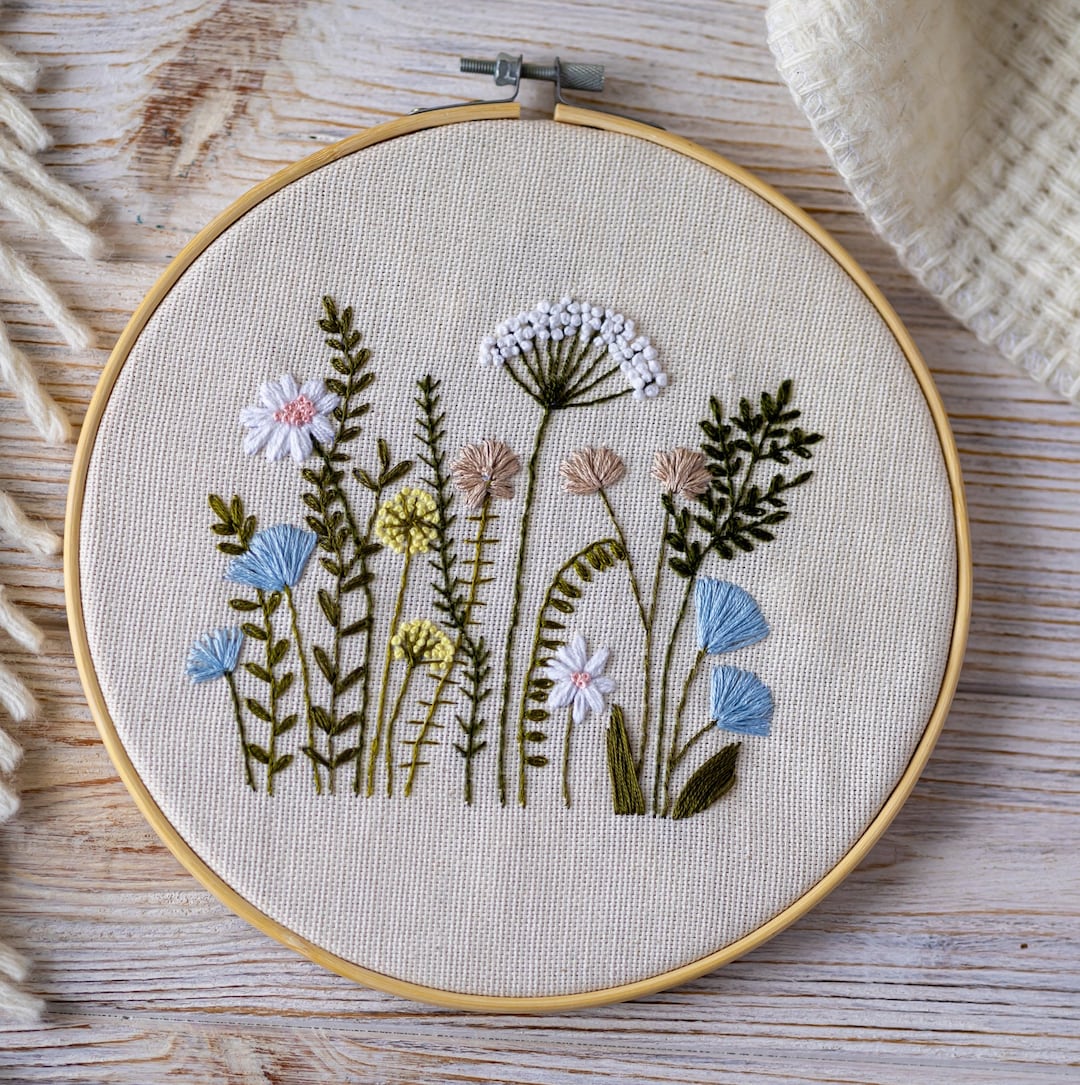 Сute Floral Embroidery Pattern, Hand Embroidery Kit, Wildflowers ...