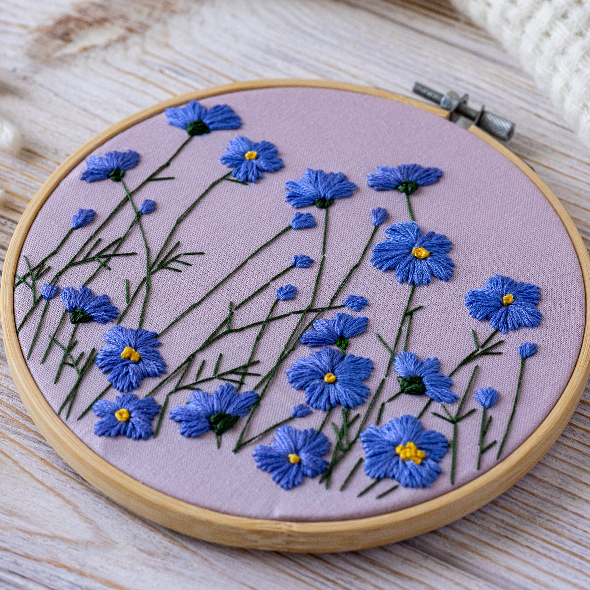 Blue Flax Embroidery Pattern, Wildflowers Pattern, Modern Floral Design ...