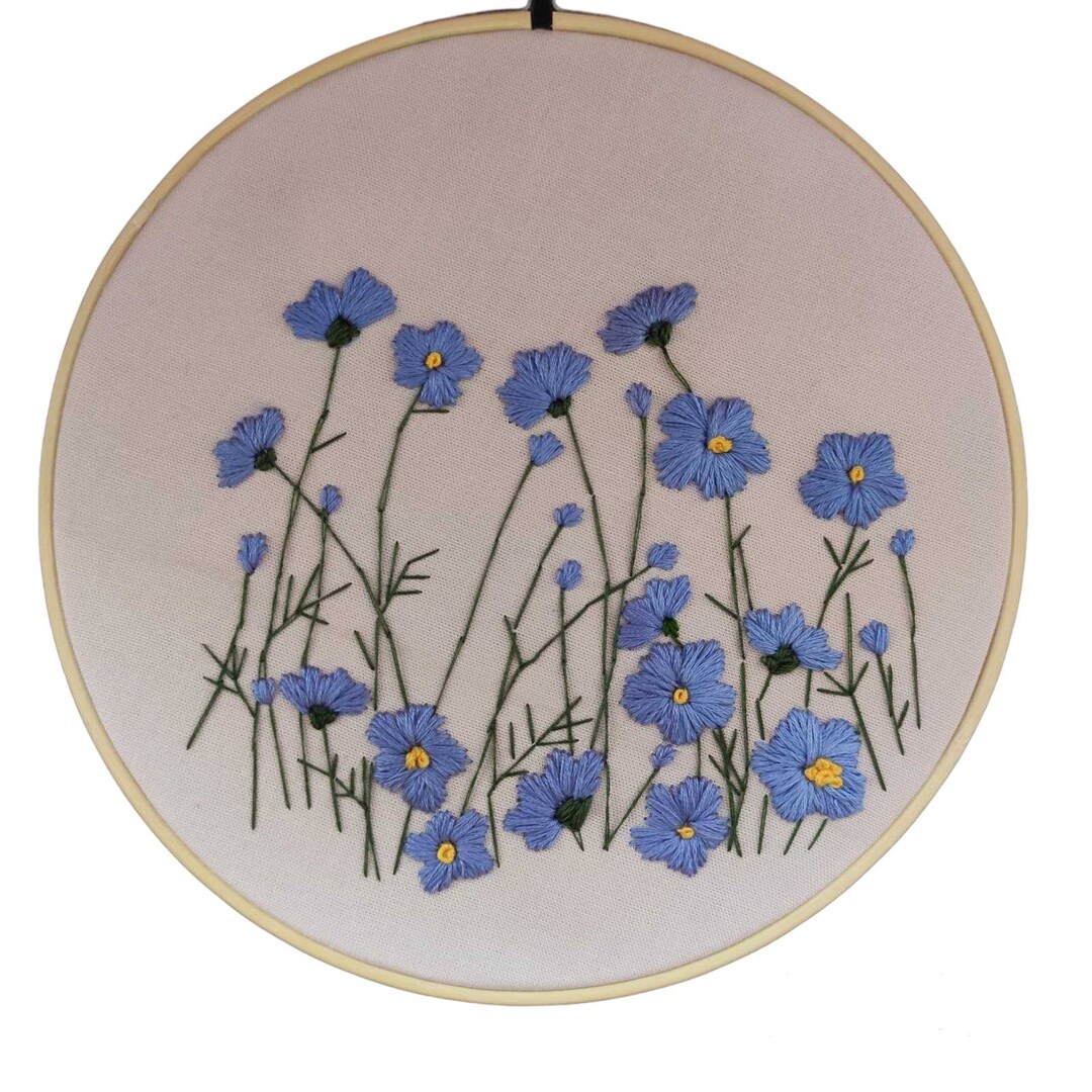 Blue Flax Embroidery Pattern, Wildflowers Pattern, Modern Floral Design ...