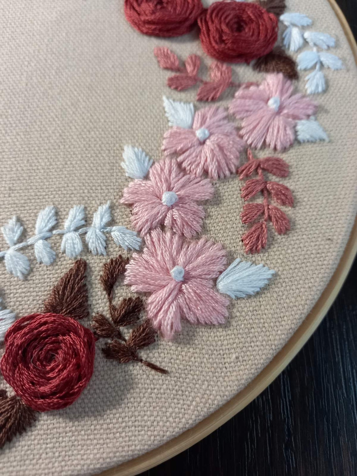 Red Wreath Embroidery Pattern Pink Flowers Embroidery Pattern - Etsy