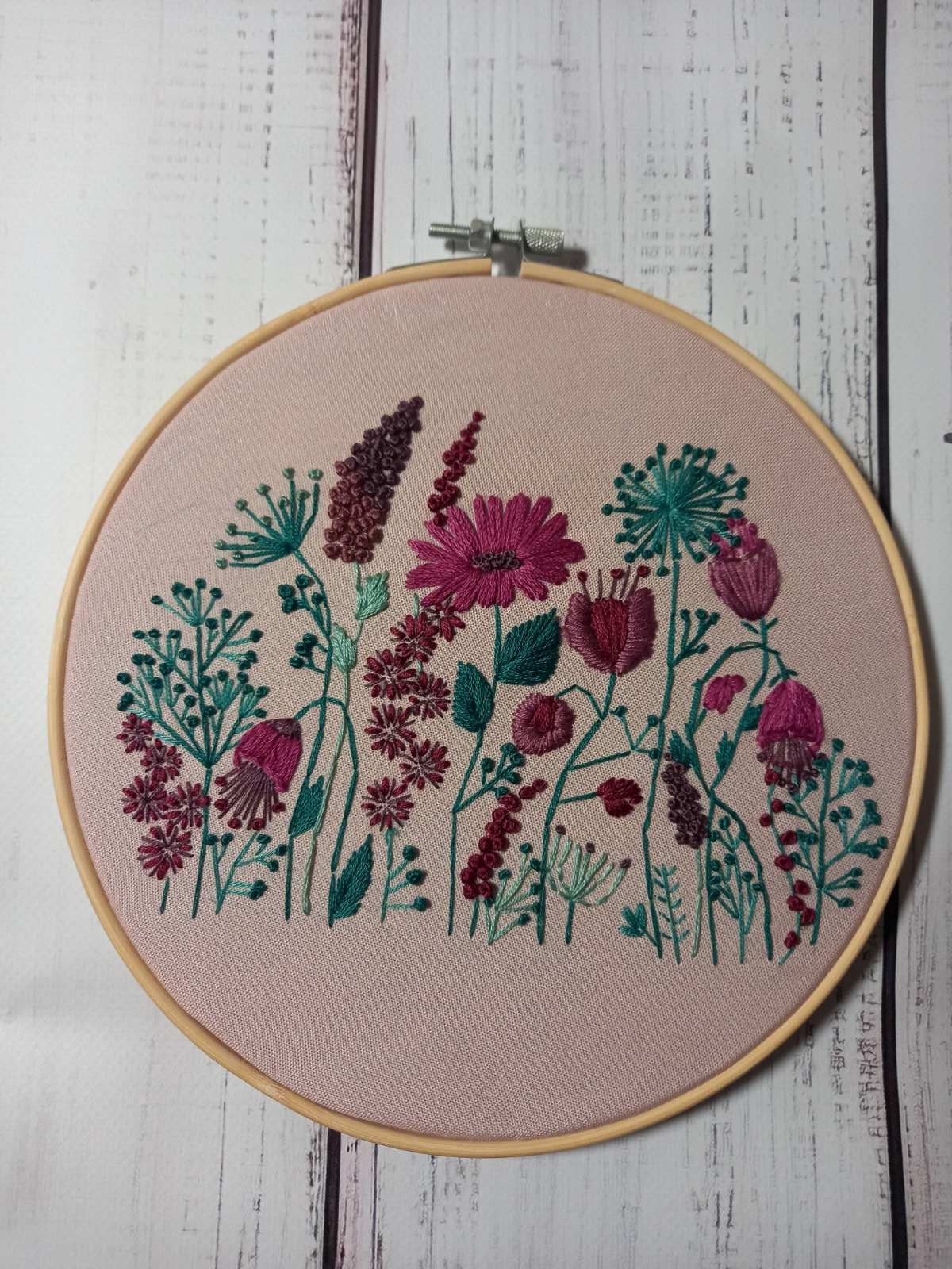 Wildflower Meadow Embroidery Pattern: Burgundy Garden Design (PDF ...