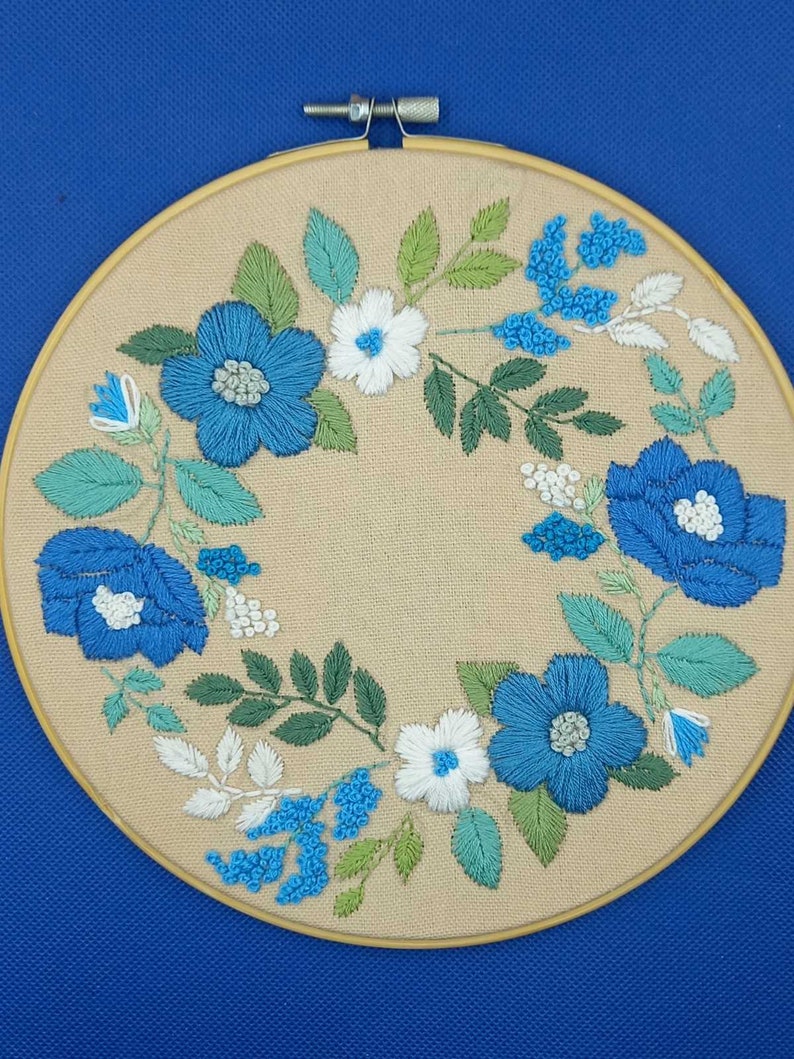 Blue Flowers Embroidery Pattern, Easy Embroidery Diy, Floral Embroidery ...