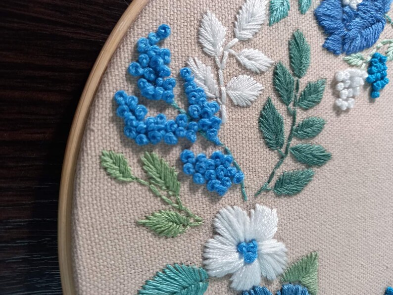 Blue Flowers Embroidery Pattern, Easy Embroidery Diy, Floral Embroidery ...