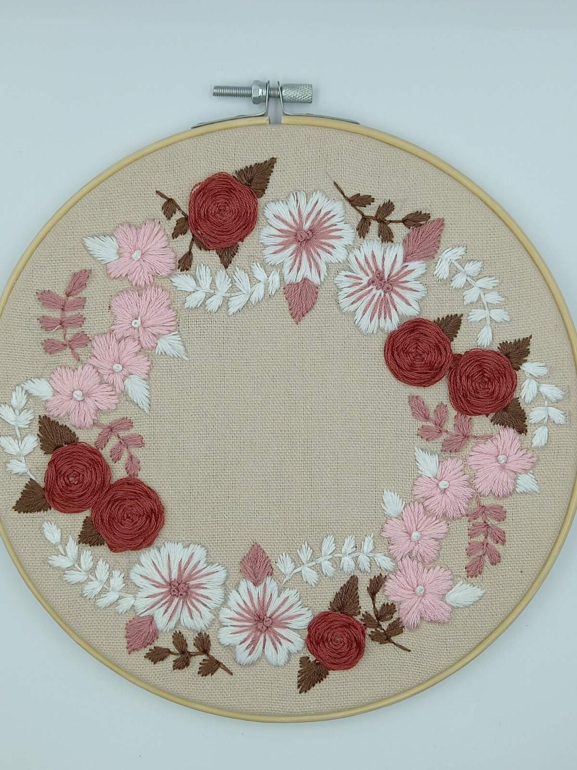 Red Wreath Embroidery Pattern Pink Flowers Embroidery Pattern - Etsy
