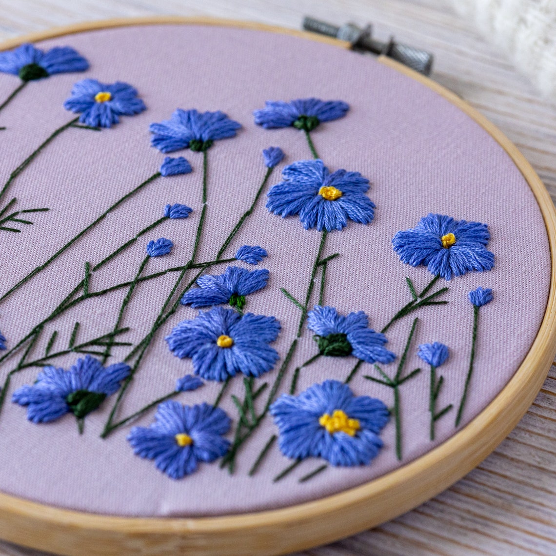 Blue Flax Embroidery Pattern, Wildflowers Pattern, Modern Floral Design ...