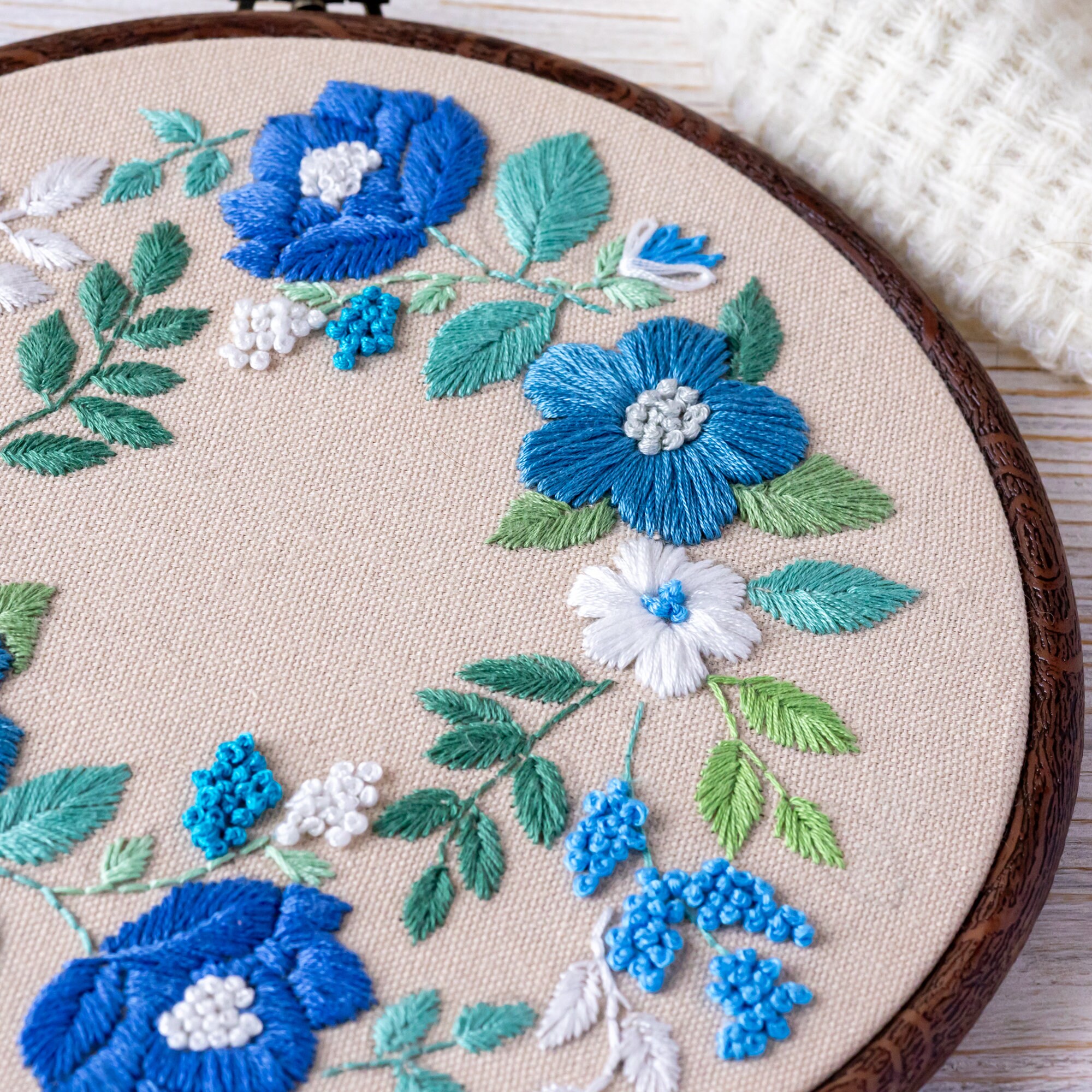 Blue Embroidery Kit, Custom Embroidery Pattern, Summer Wreath DIY, Home ...