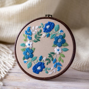 Blue Flowers Embroidery Pattern, Easy Embroidery Diy, Floral Embroidery ...