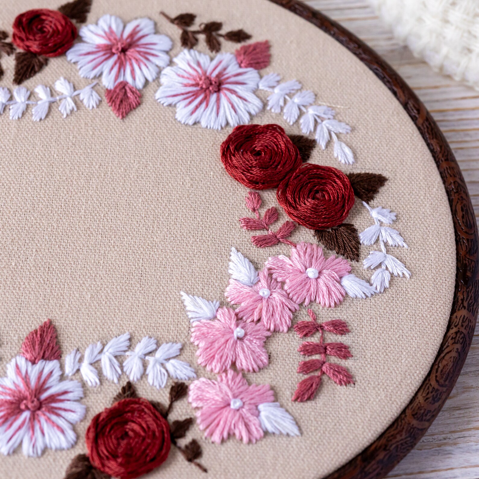 Red Wreath Embroidery Pattern, Pink Flowers Embroidery Pattern PDF ...