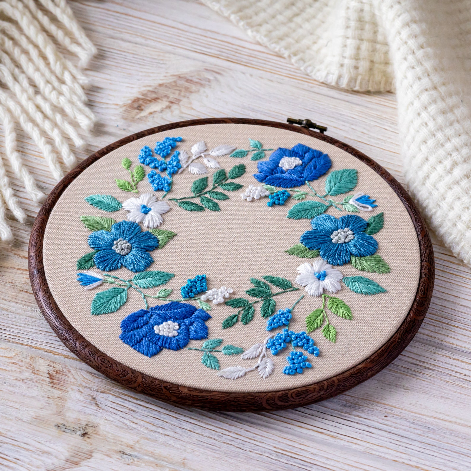 Blue Flowers Embroidery Pattern, Easy Embroidery Diy, Floral Embroidery ...