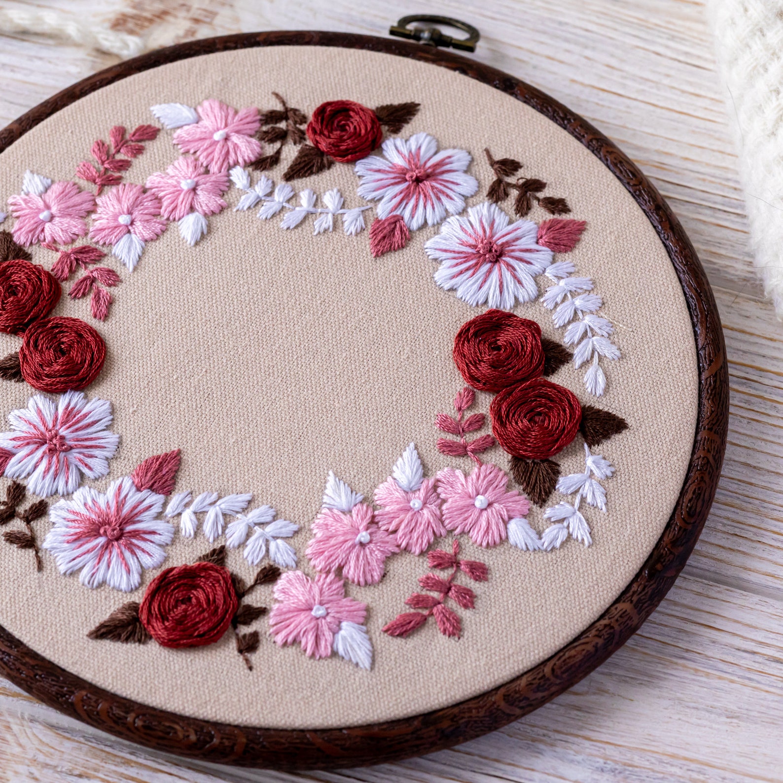 Red Wreath Embroidery Pattern, Pink Flowers Embroidery Pattern PDF ...