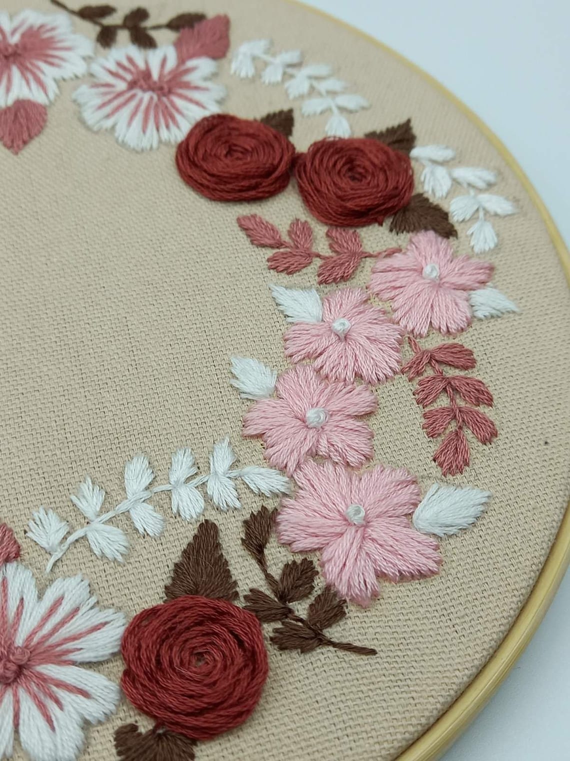 Red Wreath Embroidery Pattern Pink Flowers Embroidery Pattern - Etsy