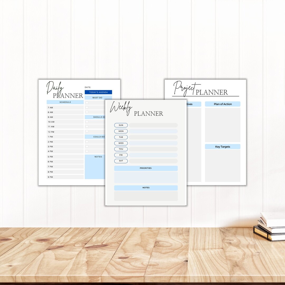 Printable Set of 3 X A4 Size Daily, Weekly and Project Planners ...