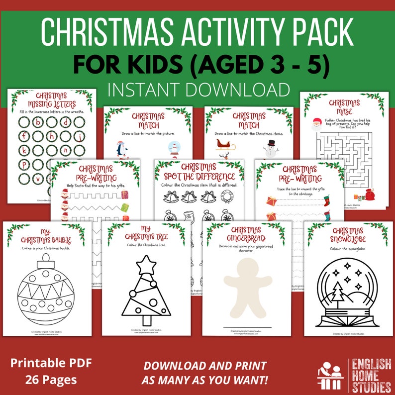Printable Christmas Activities for Kids 3 5 Years Colouring, Mazes, Pre ...