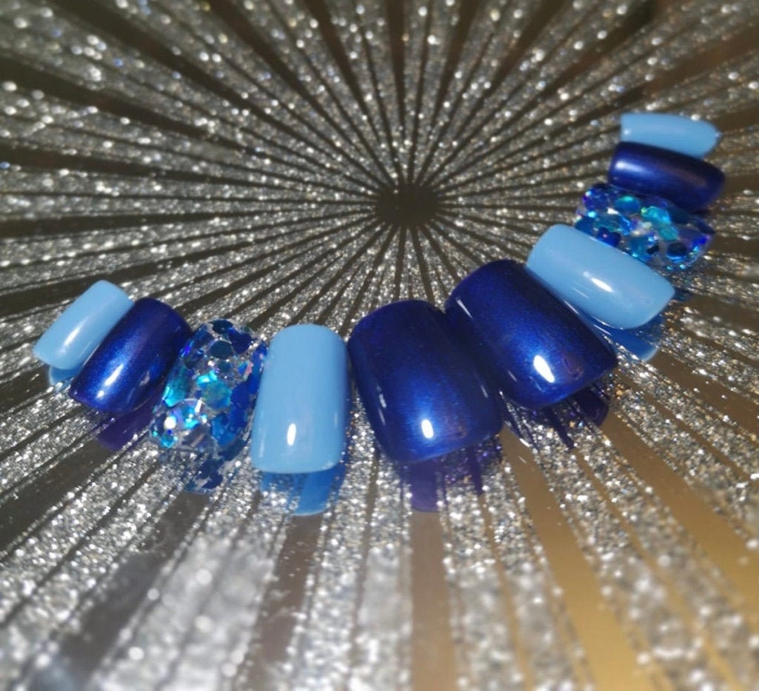 Blue False Nails - Etsy