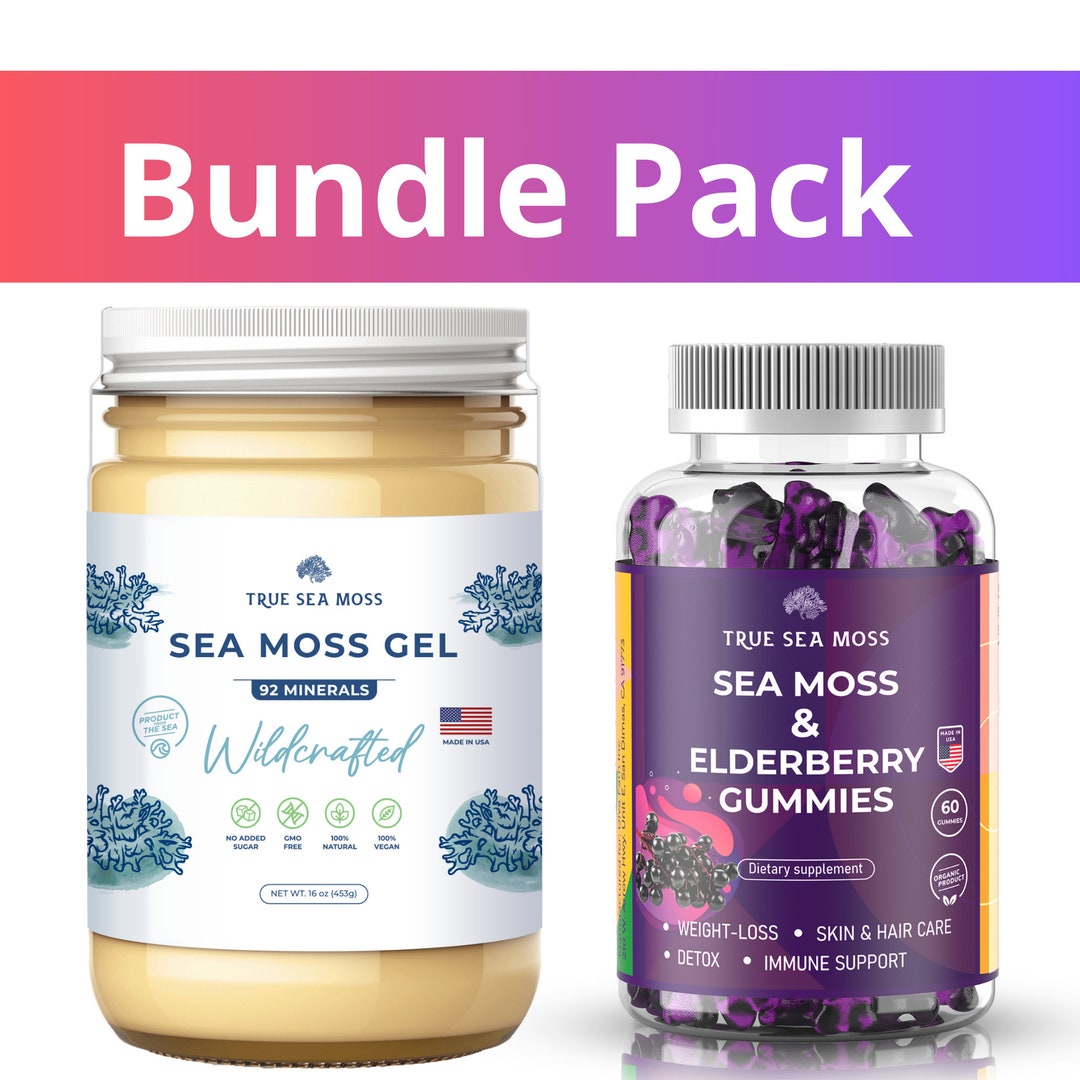 Wildcrafted Irish Sea Moss Gel and Sea Moss Gummies With Elderberry 60 Pcs Nutritious Organic ...