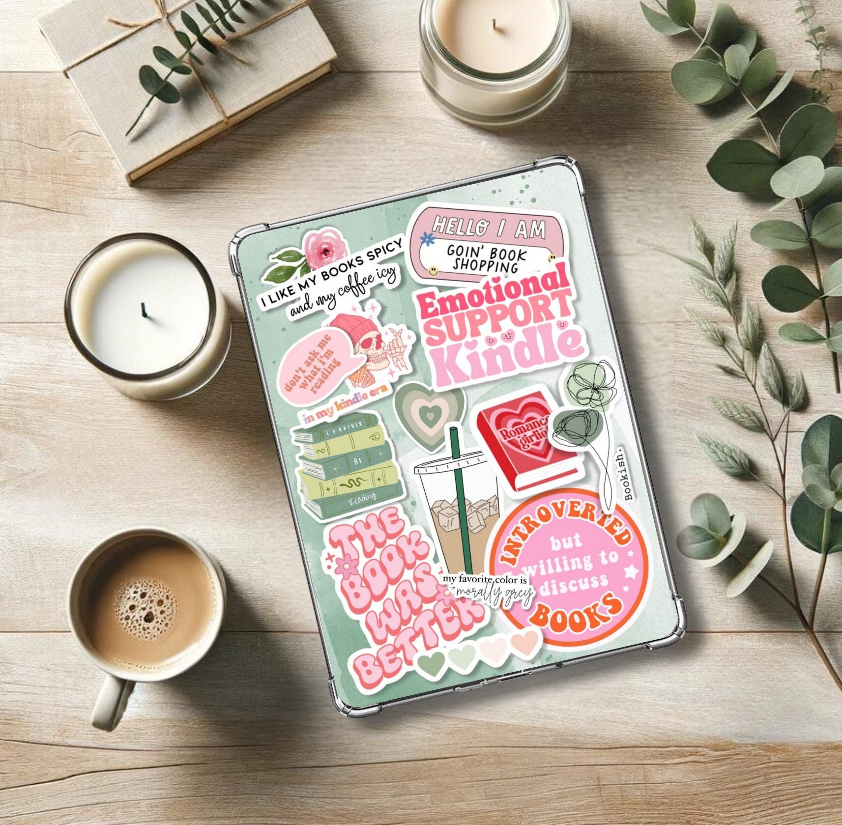 SAGE Y2K Kindle Insert for Clear Case PRINTABLE Paperwhite & Basic: Green Pink Emotional Support ...